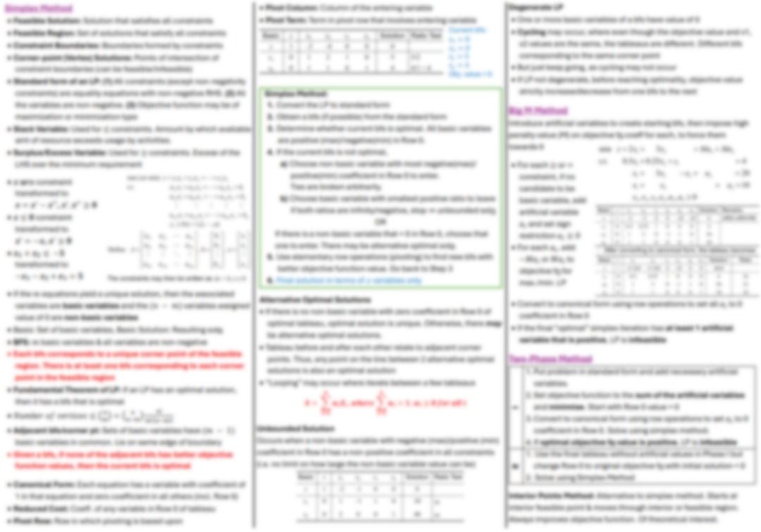 NUS IE5001 OR for Decision Making Midterm & Finals Cheatsheet, Hobbies ...