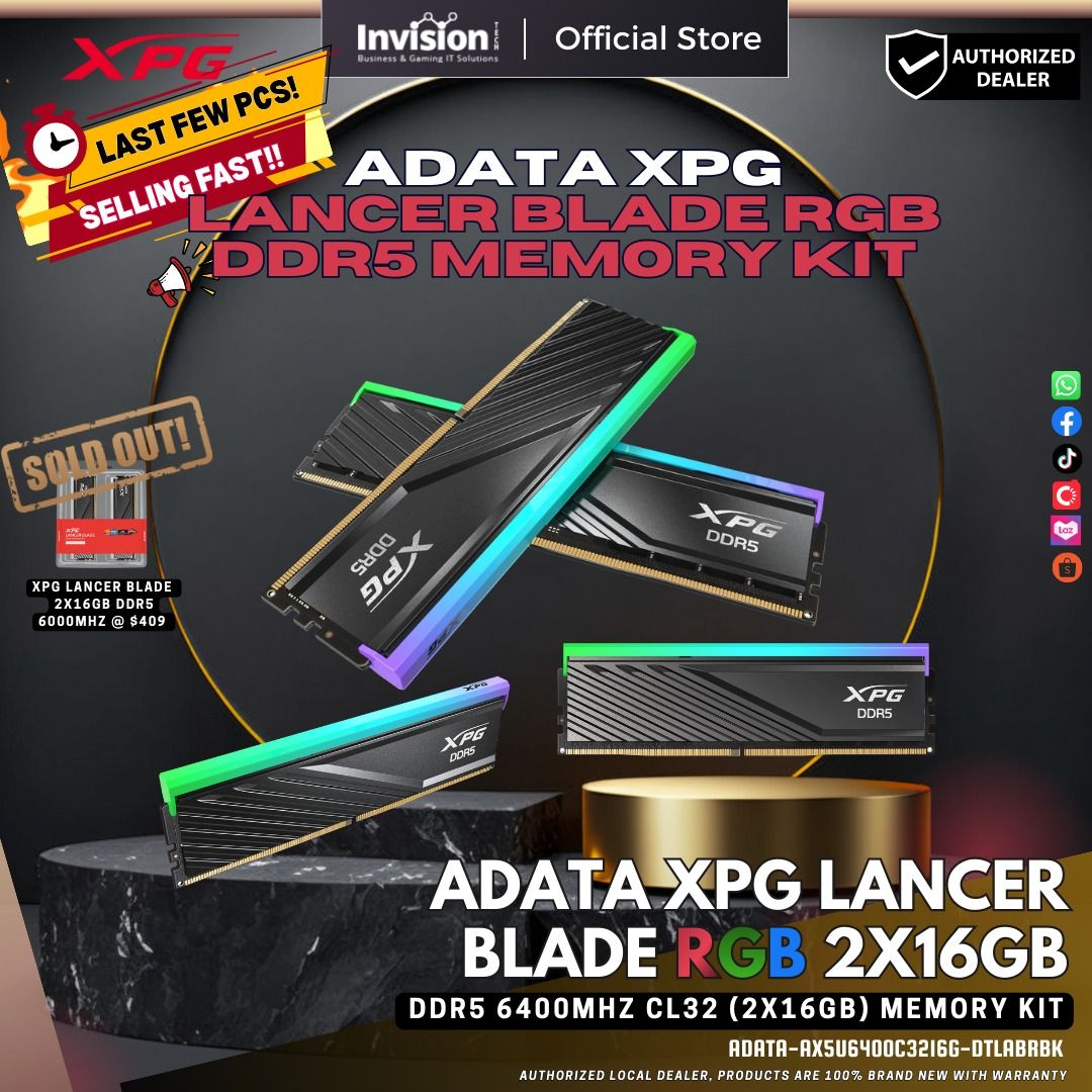 ADATA XPG LANCER BLADE 32GB DDR5 (16GBx2 KIT) 6400 CL32 UDIMM RAM for ...