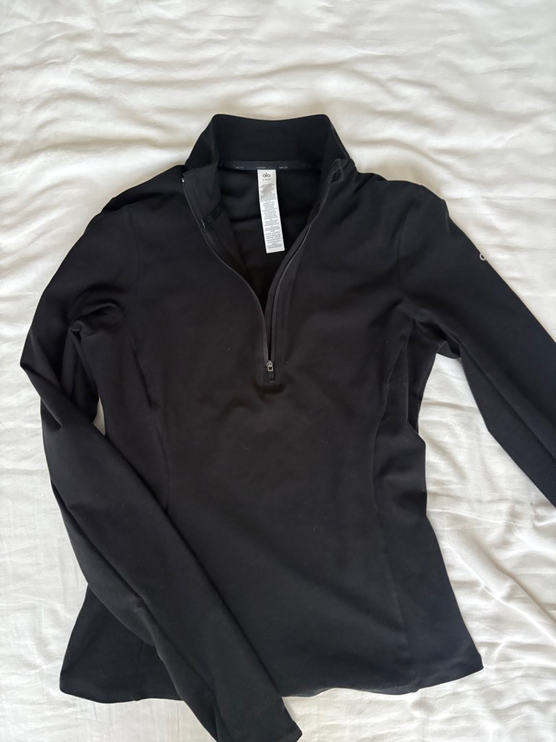 Alo Yoga Alosoft 1/2 Zip Rapid Pullover - Black, Women's Fashion ...