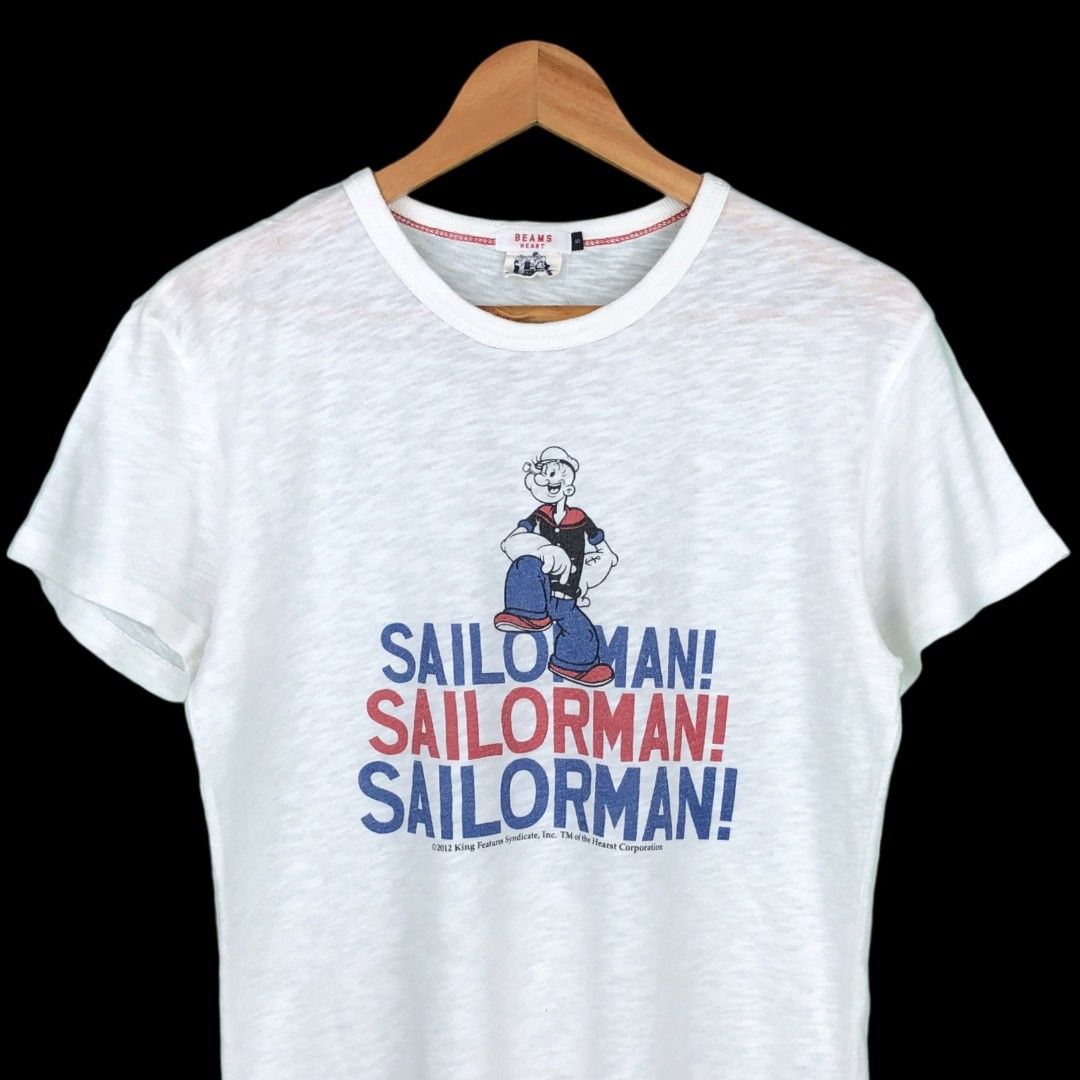 Beams Heart x Popeye The Sailorman Big Logo White Tee Shirt S, Men's ...