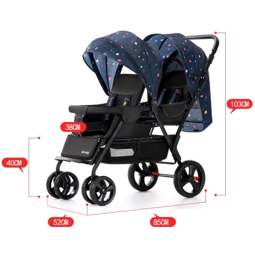 Double Stroller Tandem Stroller with Two Hand Fold Operation and Non ...