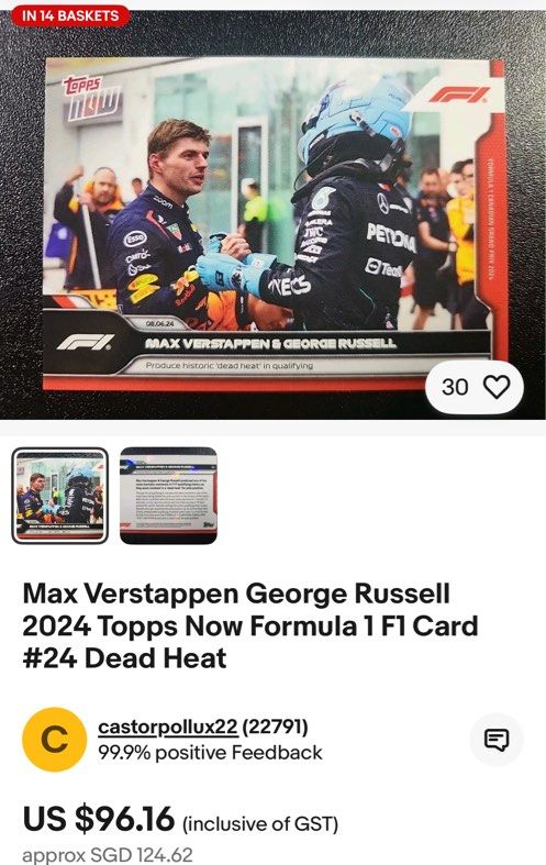 [1 reserved, 1 left] F1 Topps Now: Dead Heat (Max Verstappen & George ...