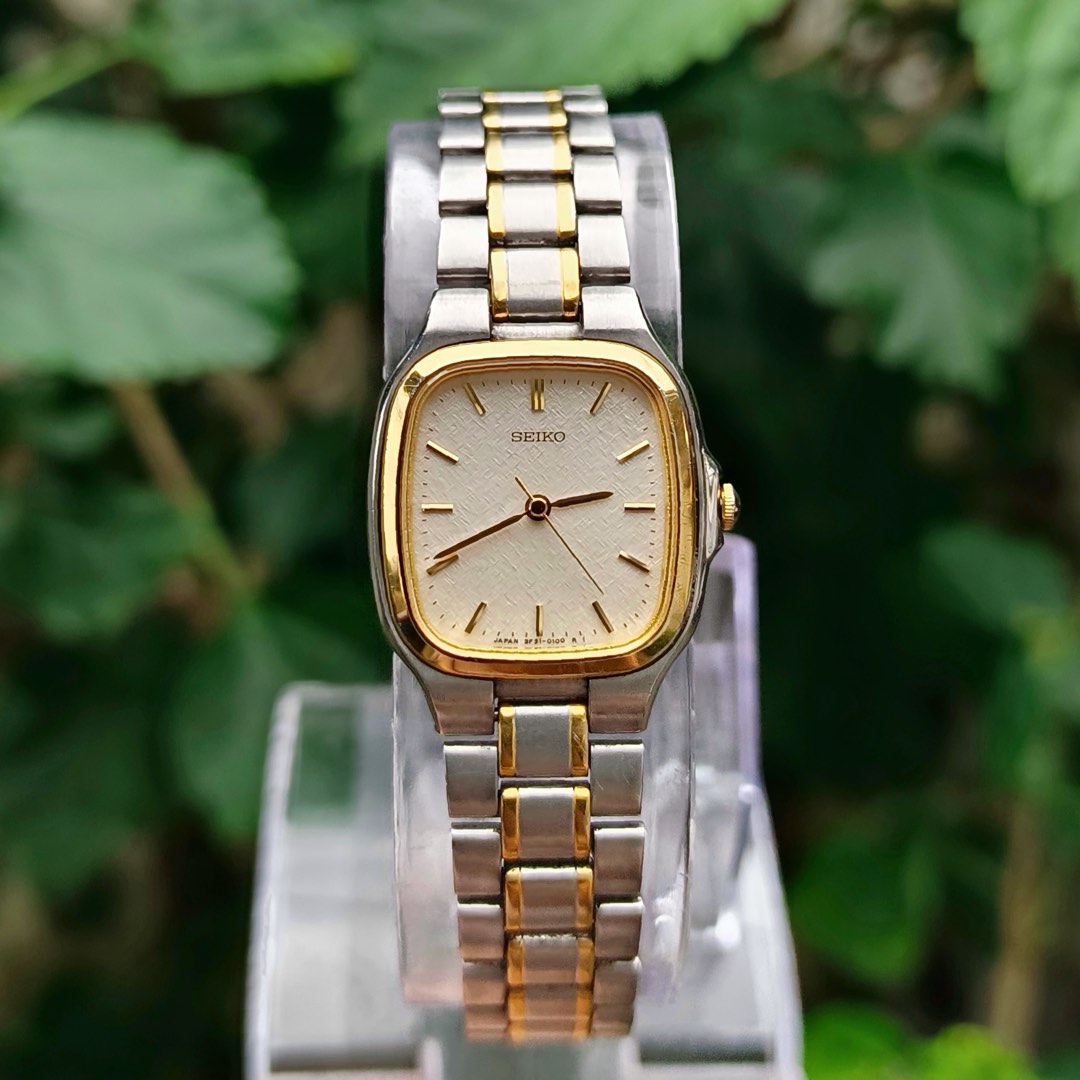 Seiko Tank Textured Dial Two-Tone Womens Watch (3F31-5020), Women's ...
