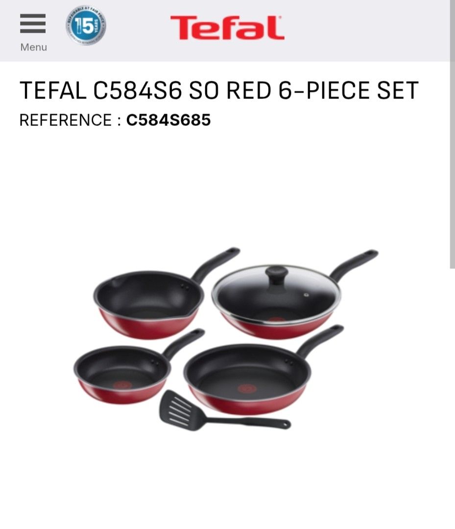 Tefal C584S6 So Red 6-Piece Cookware Set, Furniture & Home Living ...