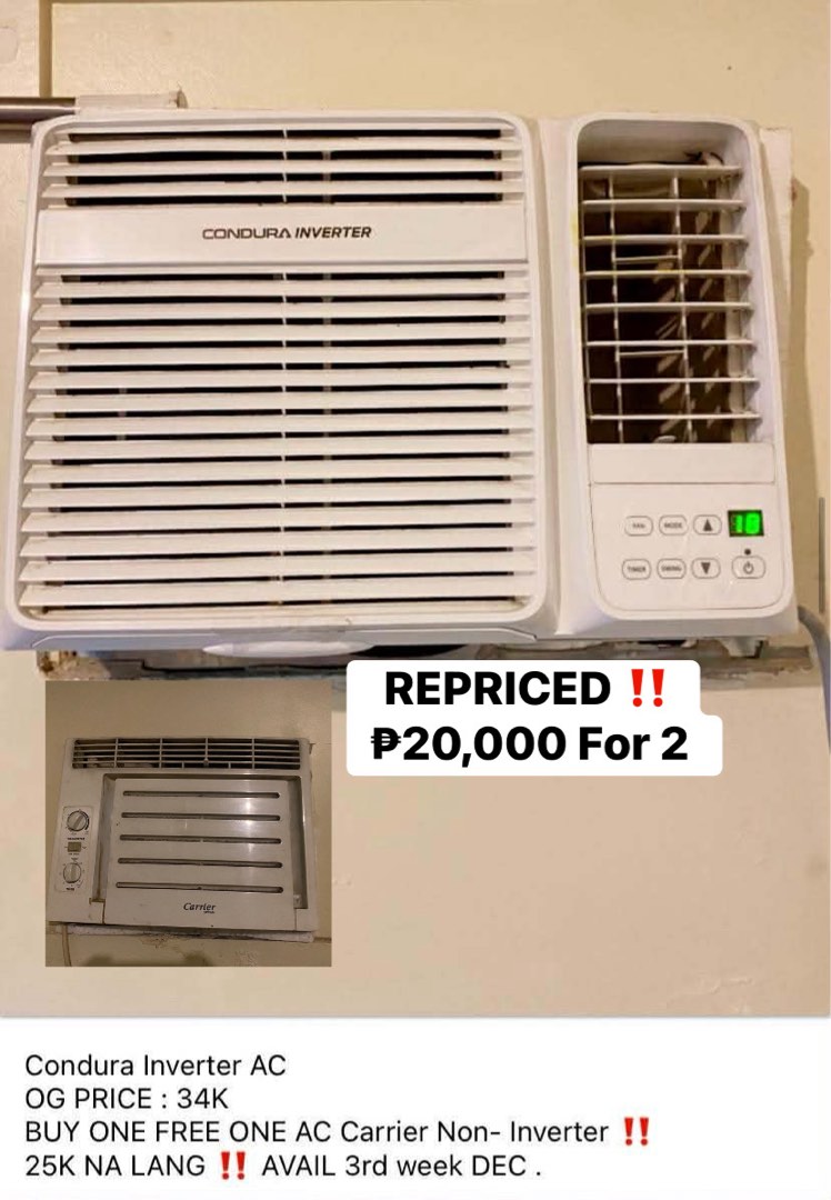 CONDURA INVERTER & CARRIER WINDOW TYPE AC, TV & Home Appliances, Air ...