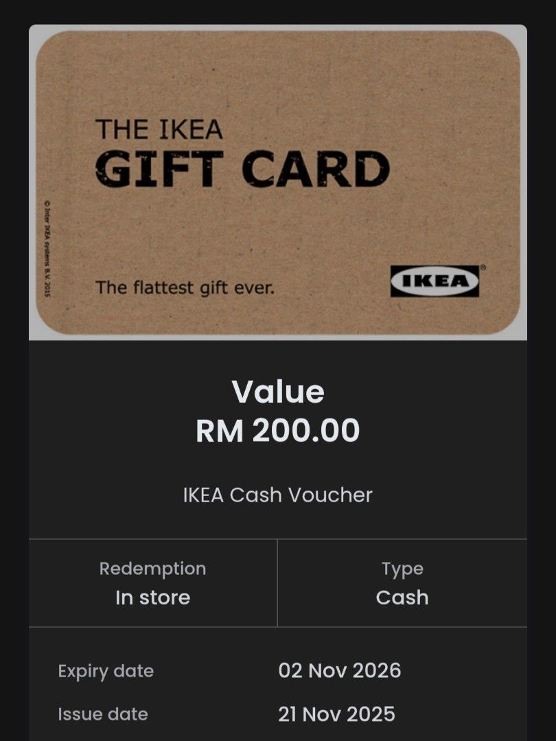 IKEA Gift Card RM200, Tickets & Vouchers, Store Credits on Carousell