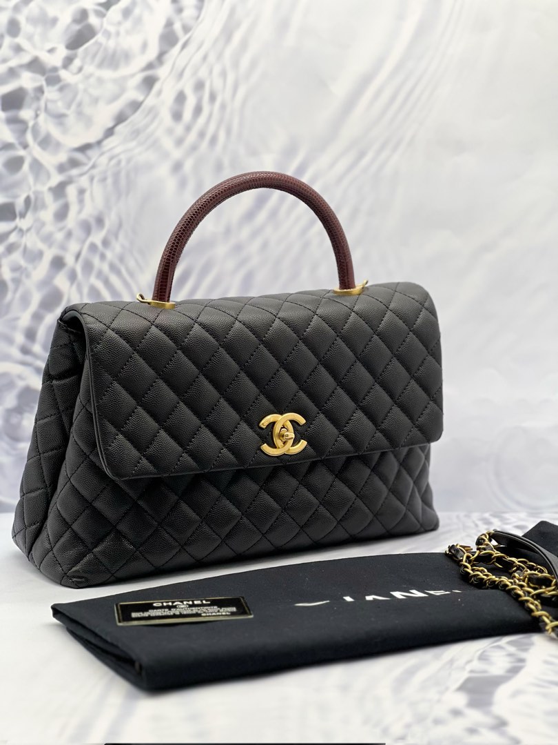 (LIKE NEW) CHANEL COCO MEDIUM TOP HANDLE BAG WITH LIZARD HANDLE IN ...