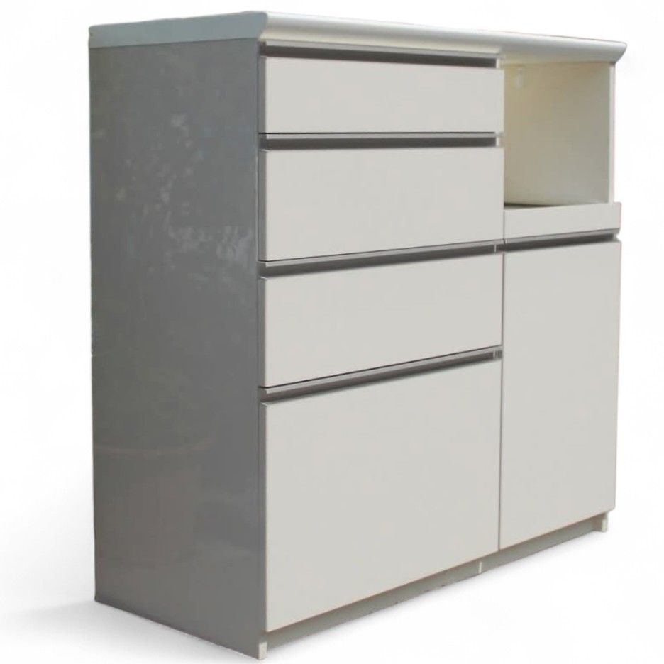 MINIMALIST WHITE KITCHEN COUNTER UNIT WITH 5 PULL OUT DRAWERS, 1 PULL ...