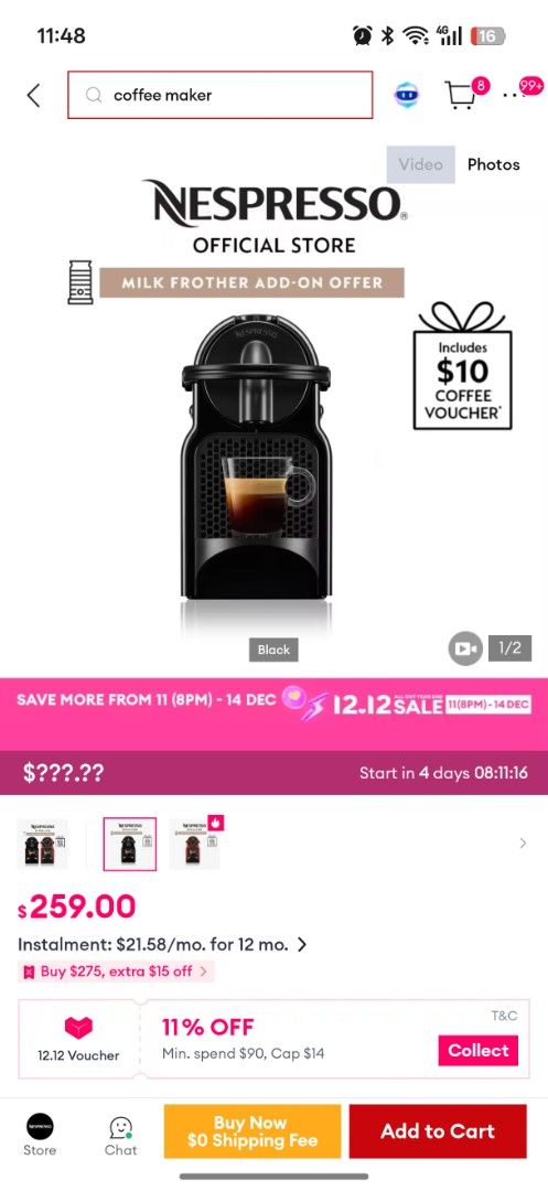Nespresso Inissia D40 Coffee Machine - Brand New, TV & Home Appliances ...