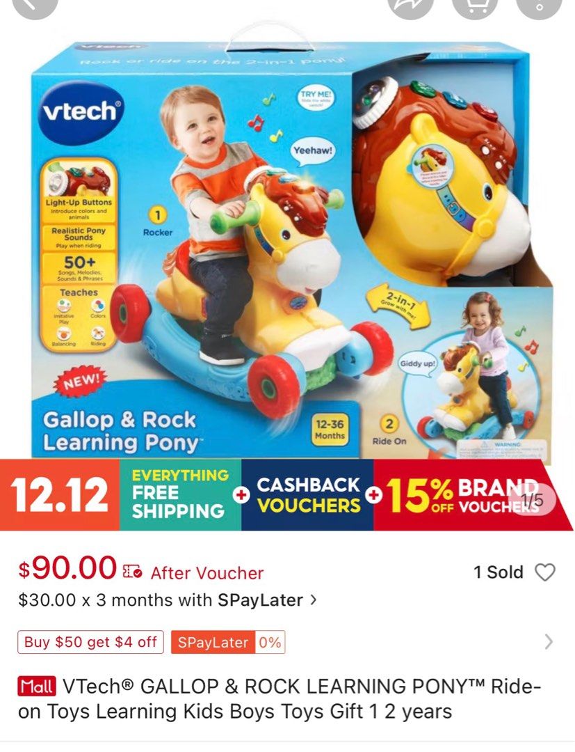 VTech Gallop & Rock Learning Pony Ride-on Toy, Babies & Kids, Infant ...
