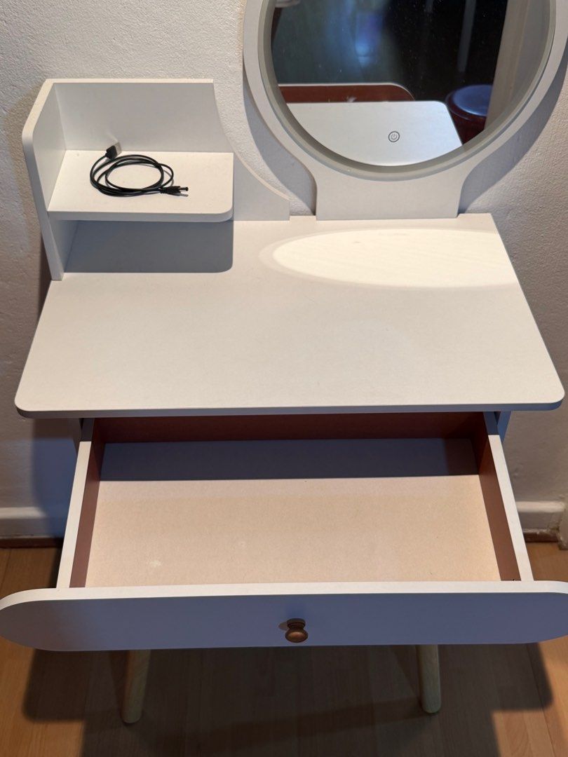 White Vanity Table with LED Mirror, Furniture & Home Living, Furniture ...