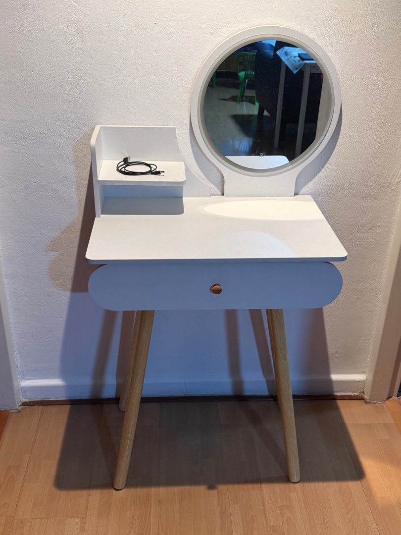 White Vanity Table with LED Mirror, Furniture & Home Living, Furniture ...