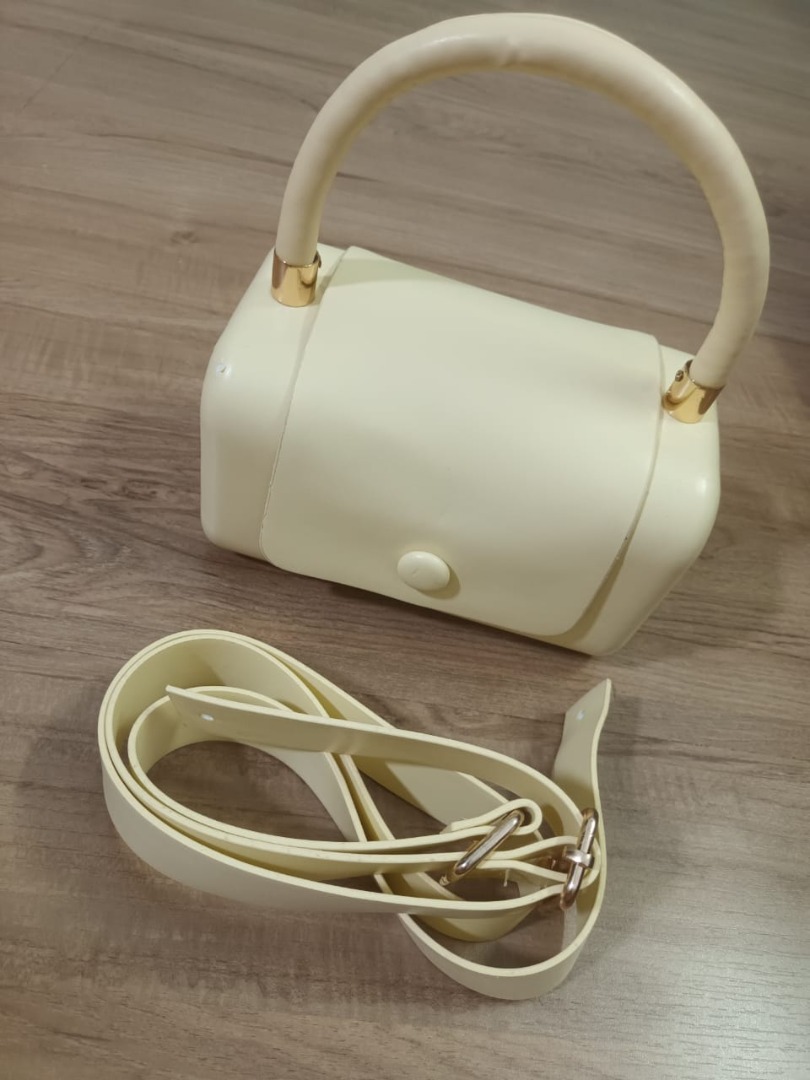 Cream-colored Handbag with Top Handle and Shoulder Strap, Women's ...