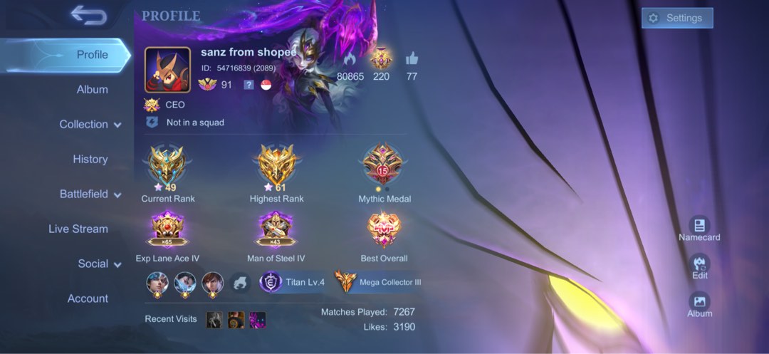 Mobile Legends Account - Mythic Medal, Mega Collector III, Video Gaming ...