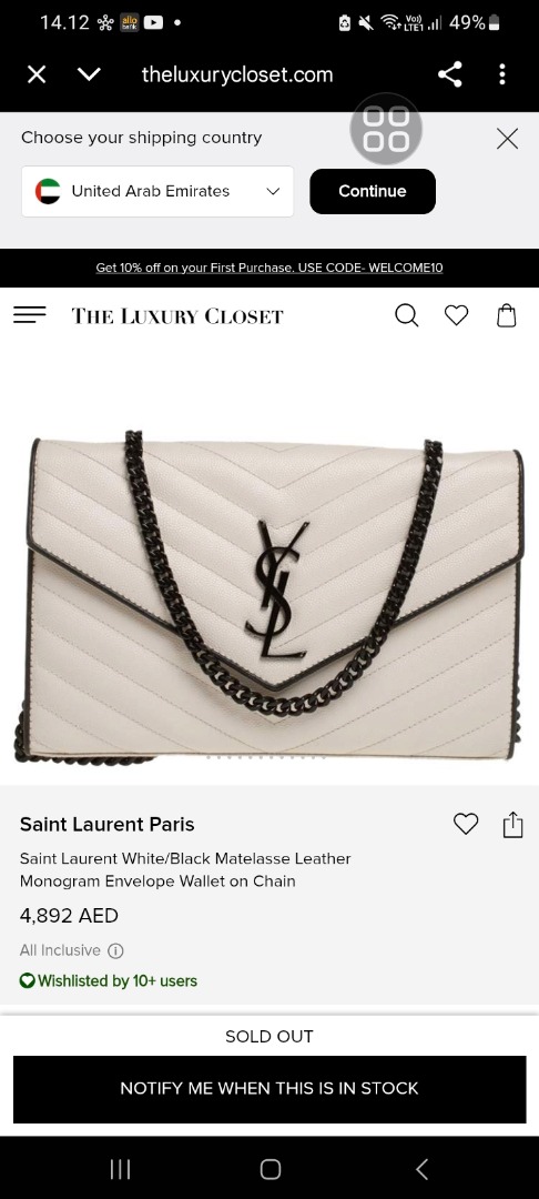 tas Saint Laurent YSL Monogram Crossbody berwarna putih dengan jahitan ...