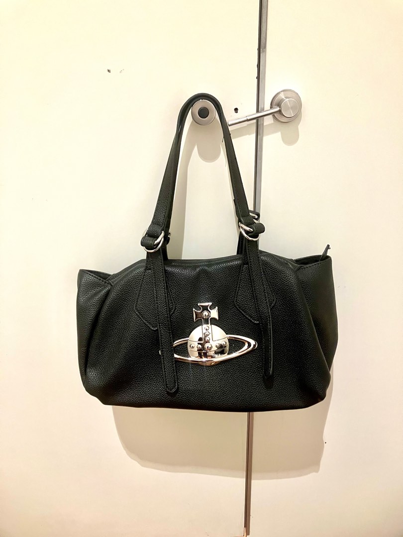 Vivienne westwood y2k big orb black leather tote bowling bag | vw ...