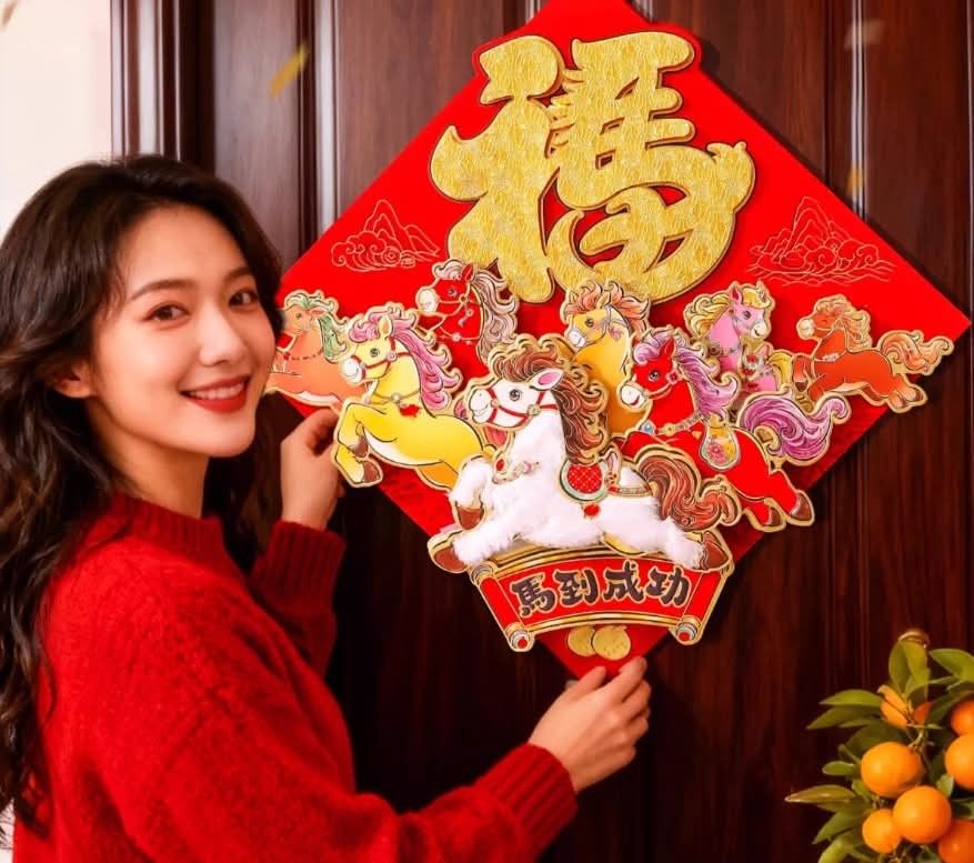 2026 Horse Year 3D Plush 福 Door Decoration | CNY Wall Sticker | 34cm ...