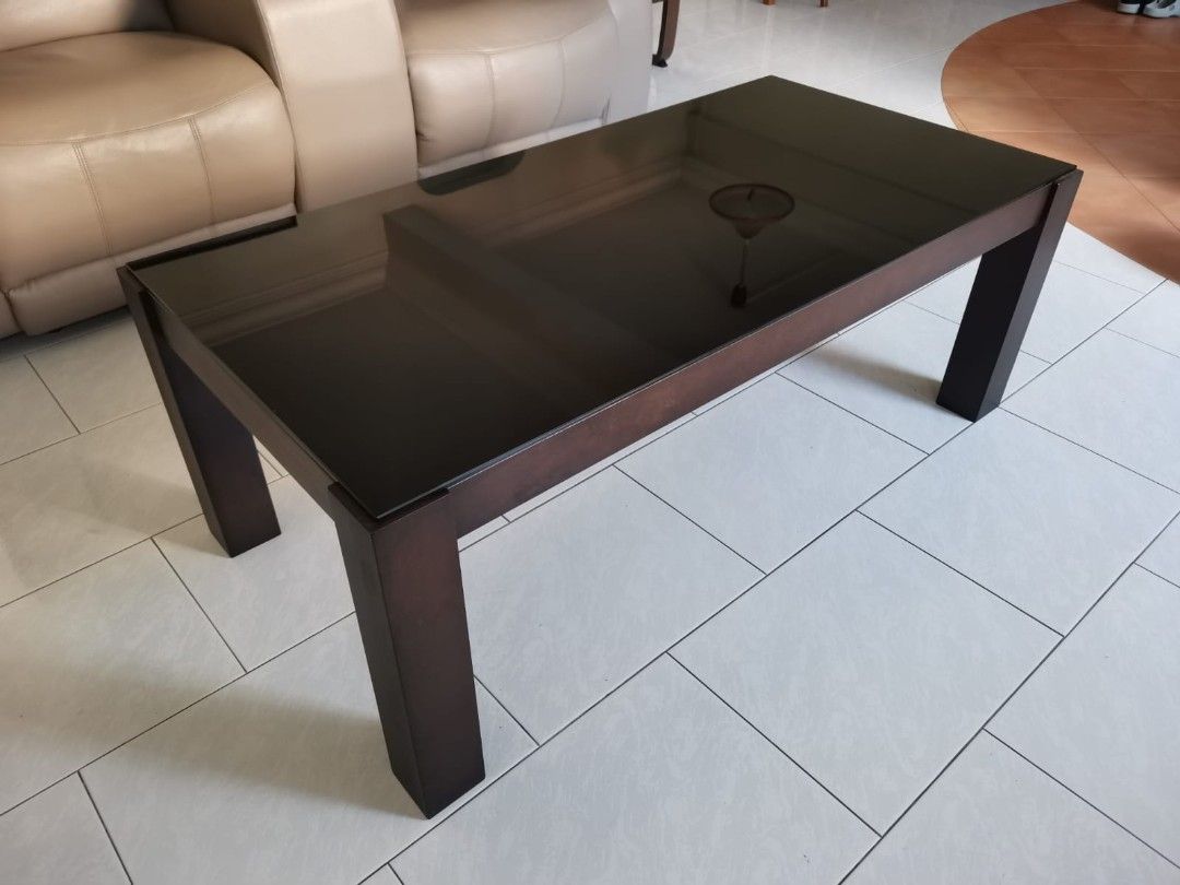 Rectangle Black Tempered Glass Coffee Table, Furniture & Home Living ...