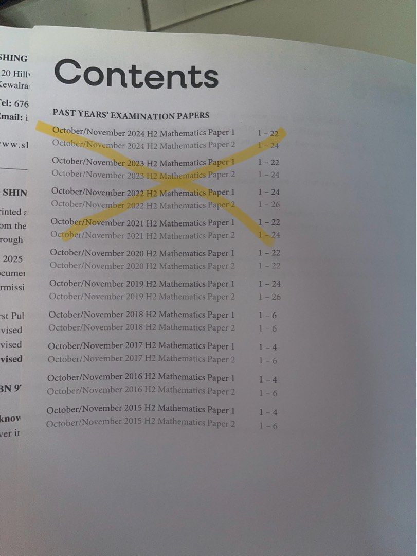 SL Education A-Level H2 Mathematics Yearly Examination Papers, Hobbies ...