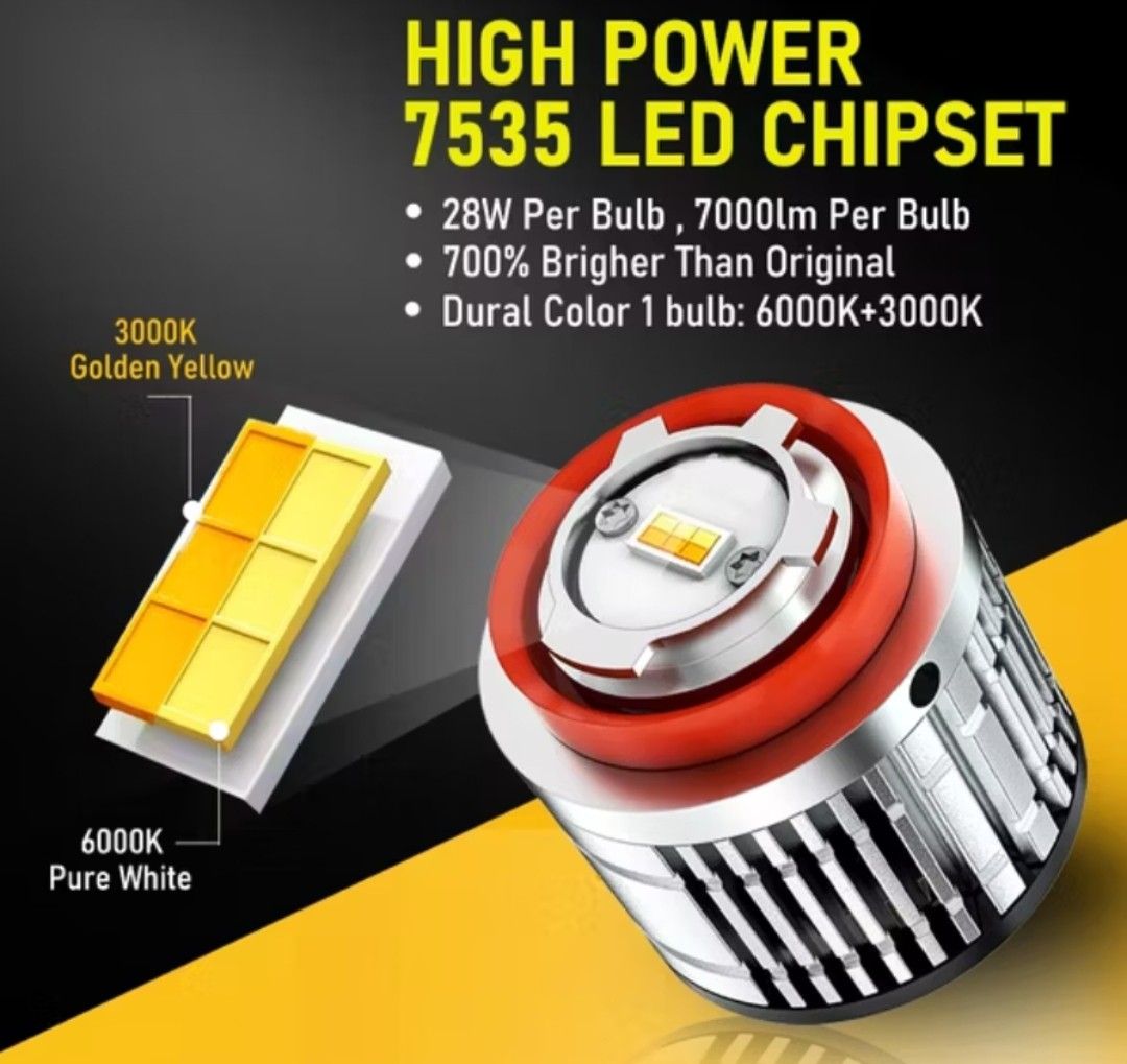 TUFFOO Dual Color L1B Car LED Fog Light Bulb 14000LM For TOYOTA Hiace ...