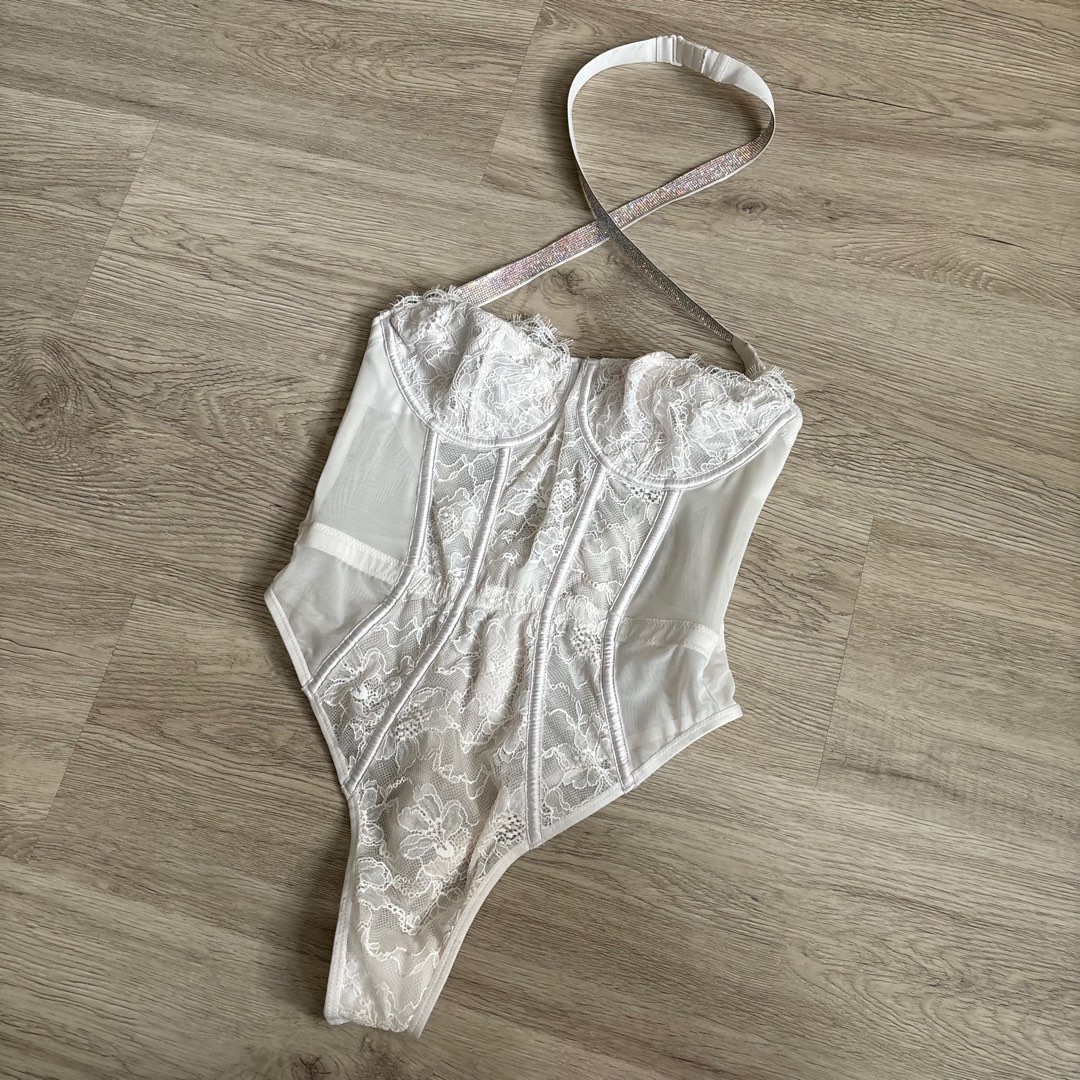 Victoria s Secret Very Sexy Coconut White Halter Shine Bodysuit Women victoria-s-secret-very-sexy-coconut-white-halter-shine-bodysuit-women