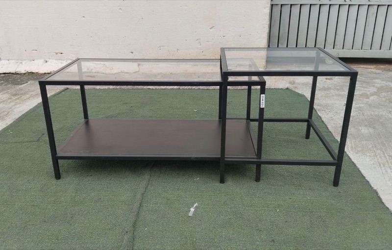 YD74N Meja Kopi Kaca 2 Layer Extendable Glass Top Coffee Table Metal ...