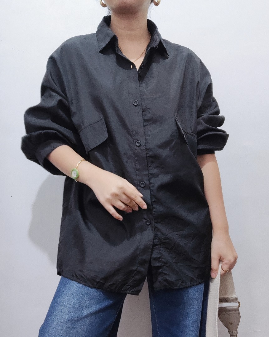 2 FOR 500 - CLASSIC WITH A TWIST BLACK BUTTON DOWN OVERSIZED POLO WITH ...