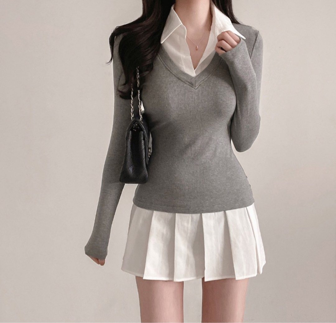 y2k casual acubi ulzzang body hugging sweater dress, Women's Fashion ...
