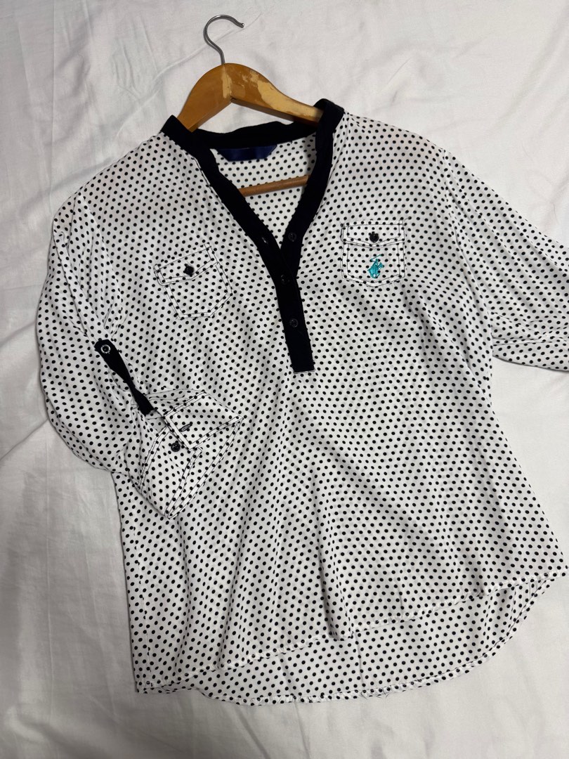 Beverly Hills Polo Club Polka Dot Longsleeves Top, Women's Fashion ...