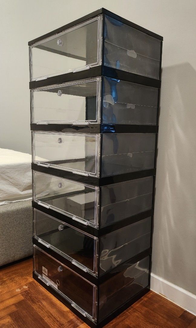 Black foldable transparent 6 layers shoe rack Rak kasut plastik ...
