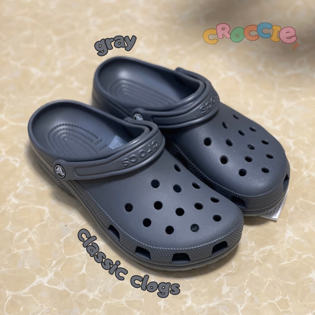 Crocs Gray Classic Clogs, Men's Fashion, Footwear, Slippers & Slides on ...