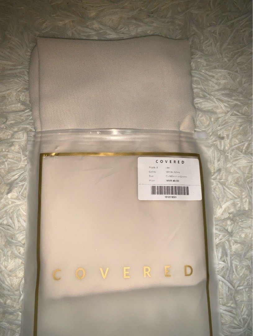 DEFECT COVERED SCARF HER EDITION WHITE ASHES, Women's Fashion, Muslimah ...