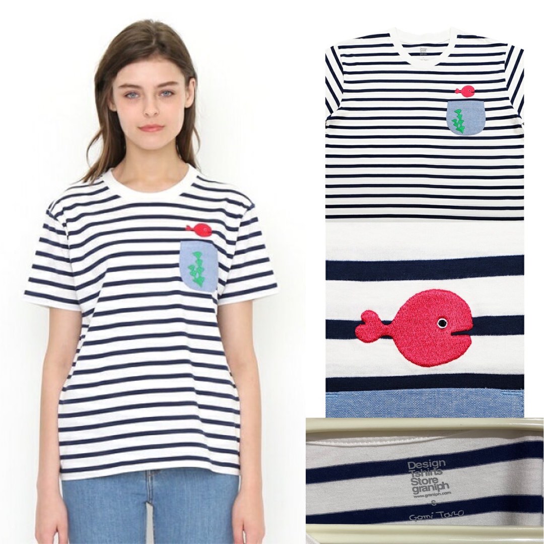 Graniph Design Japanese Brand Stripe Embroidered T-Shirt, Women's ...