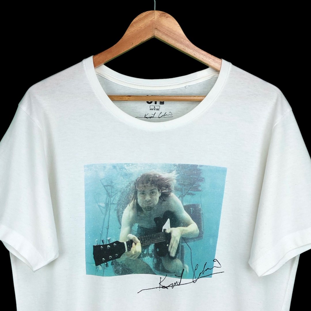 Kurt Cobain Nirvana Swim Portrait Big Logo Uniqlo White Tee Shirt L ...