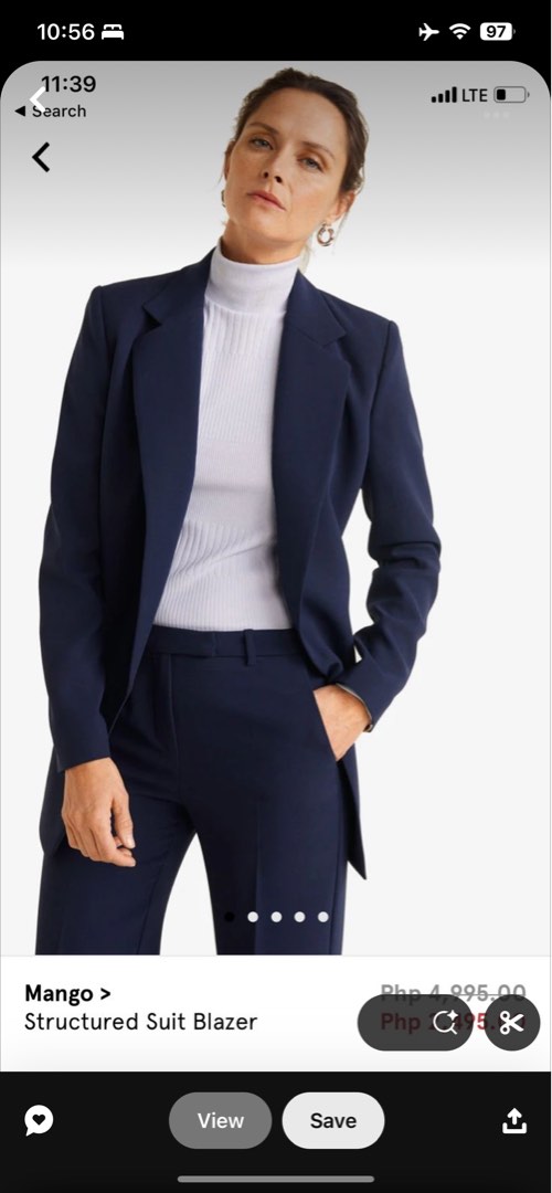 Mango blue structured blazer corporate work business, Women's Fashion ...
