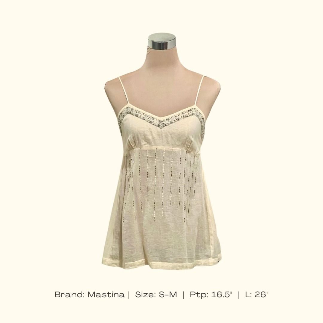 Mastina Cream Sleeveless Top | Sheer with embroidered sequence/beads vintage coquette summer ...