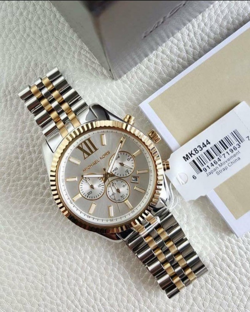 Michael Kors MK8714 Oversized Lexington Black Dial Fixed Gold Bezel Tri ...
