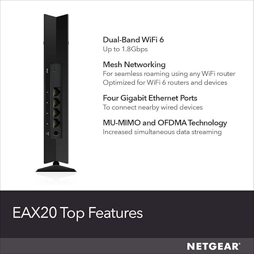 NETGEAR AX1800 WiFi Mesh Extender (EAX20) Dual-band WiFi 6 Mesh ...