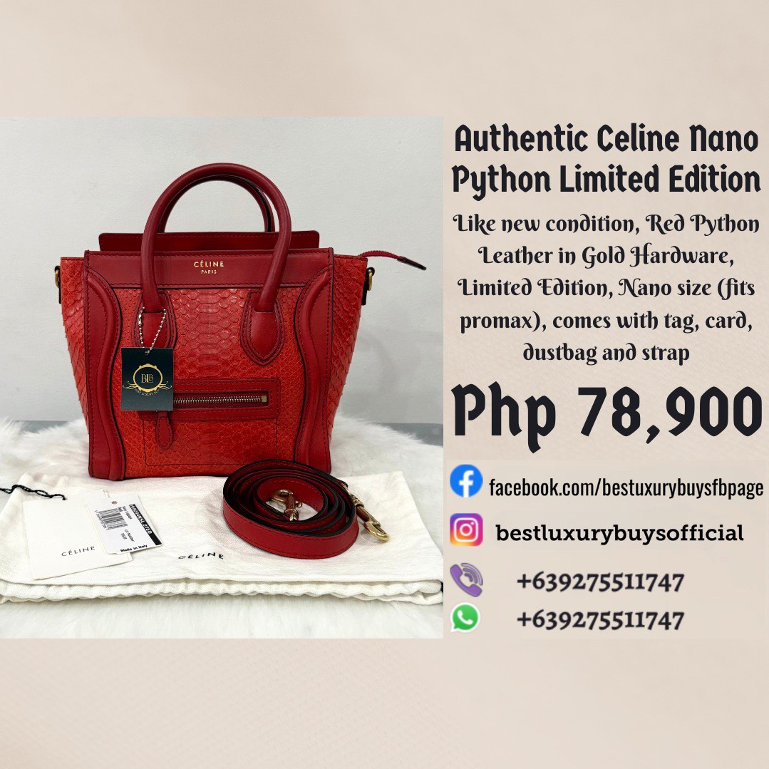 Onhand Authentic Celine Nano Luggage Python Limited Edition Sling ...