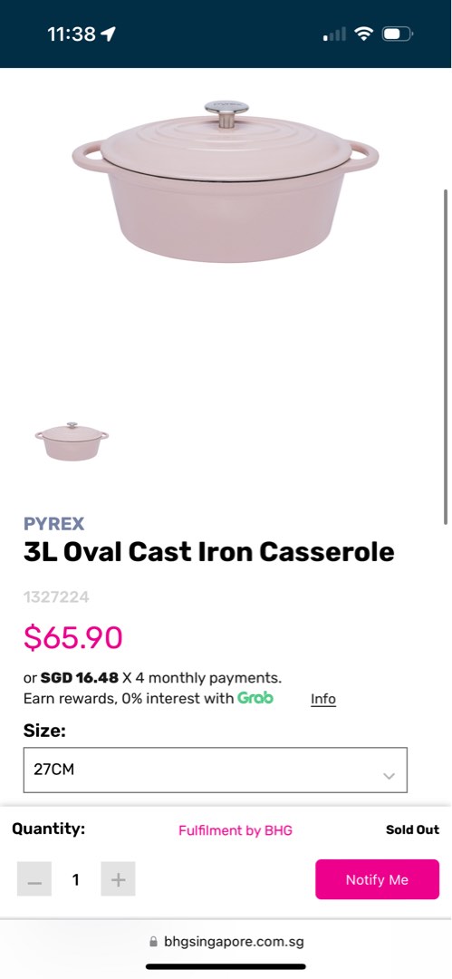 Pyrex 3L Cast Iron Casserole, Furniture & Home Living, Kitchenware ...