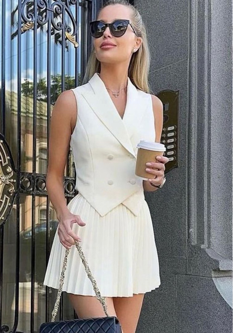 Shein Old Money White Vest Coordinates, Women's Fashion, Dresses & Sets ...