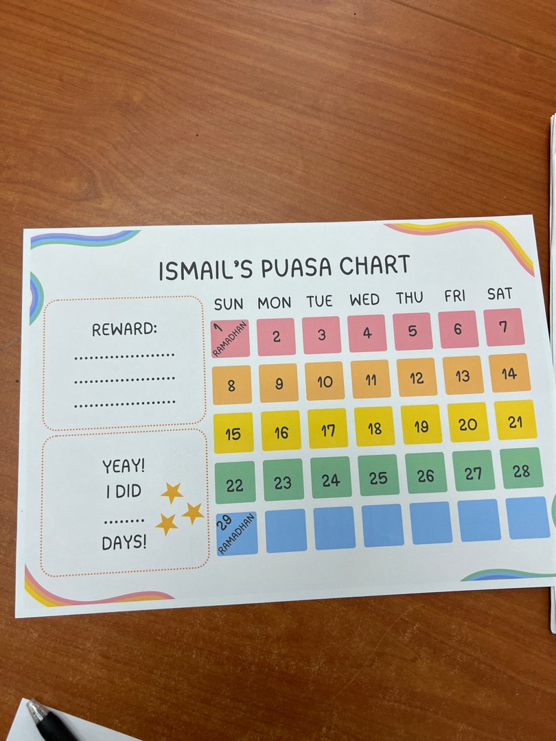 50 sen only (Pdf) custom name printable puasa chart / solat chart ...