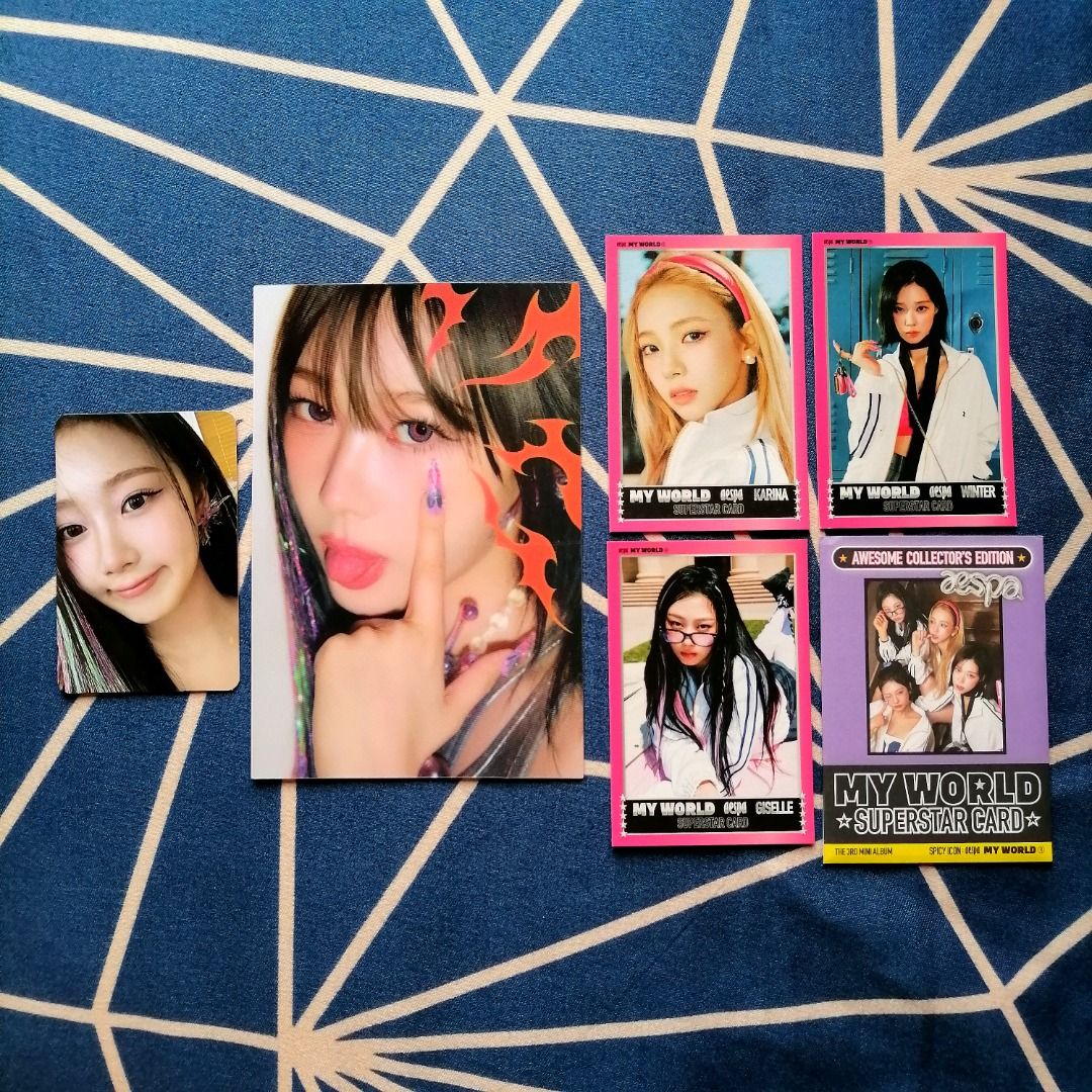 AESPA Stuff (Armageddon Superbeing ver. Giselle PC & Lenticular Card, My World SPICY Zine Karina ...