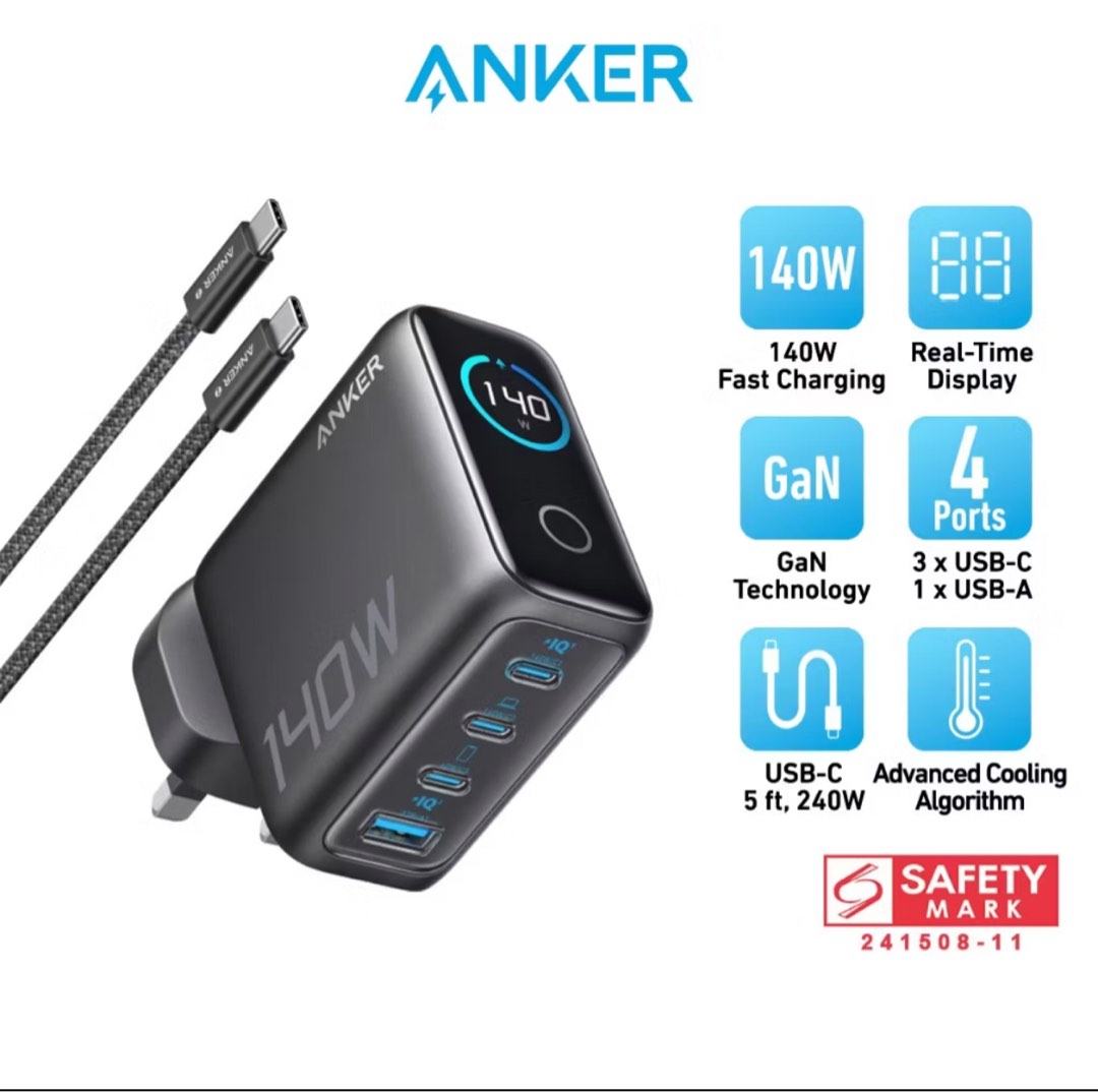 Anker Charger 140W, 4-Port, PD 3.1 with USB-C Cable Fast Charging USB C ...