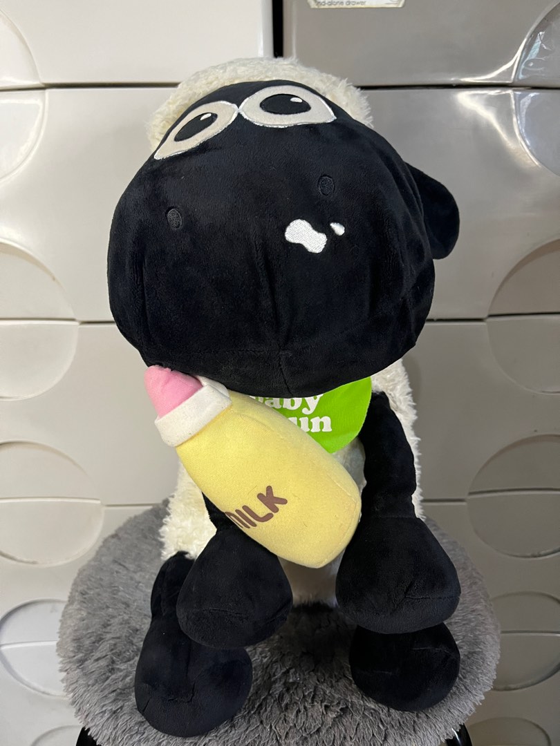 Baby Shaun The Sheep with Holding Bottle of Milk White Jumbo Size Plush ...