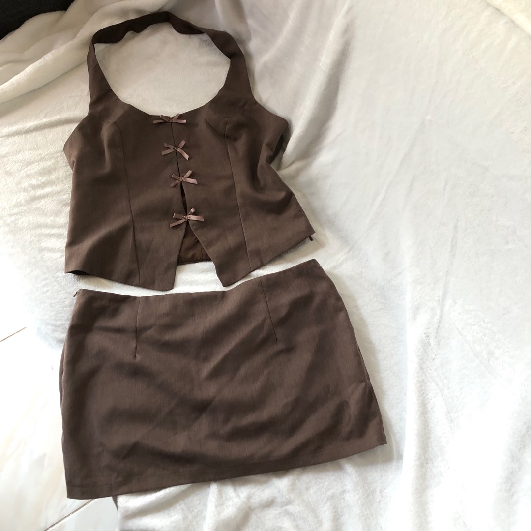 BROWN CUTE COORDS VEST, Women's Fashion, Dresses & Sets, Dresses on ...