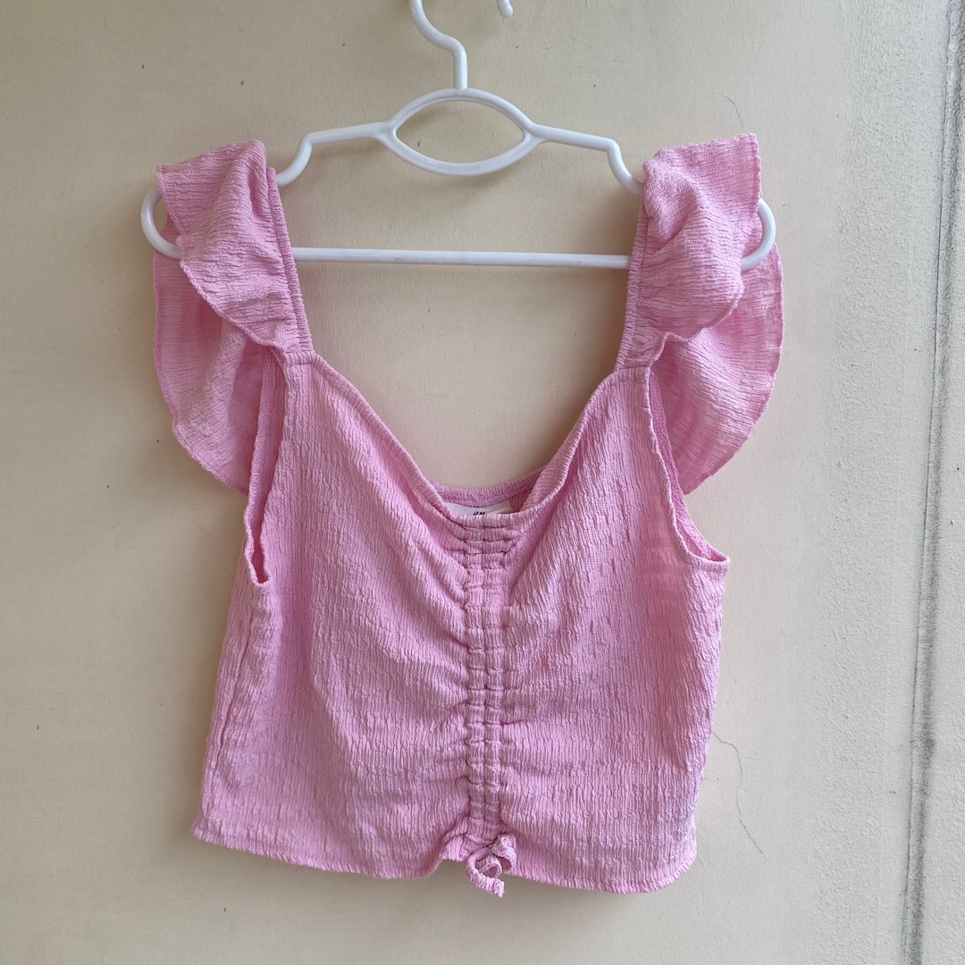 H&M Baby Pink Flutter Sleeve Draw String Top From US - Brand New, Women ...