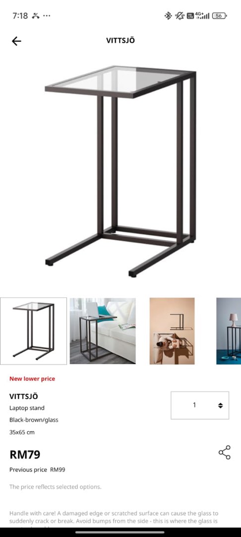 Ikea VITTSJO laptop stand glass table, Furniture & Home Living ...