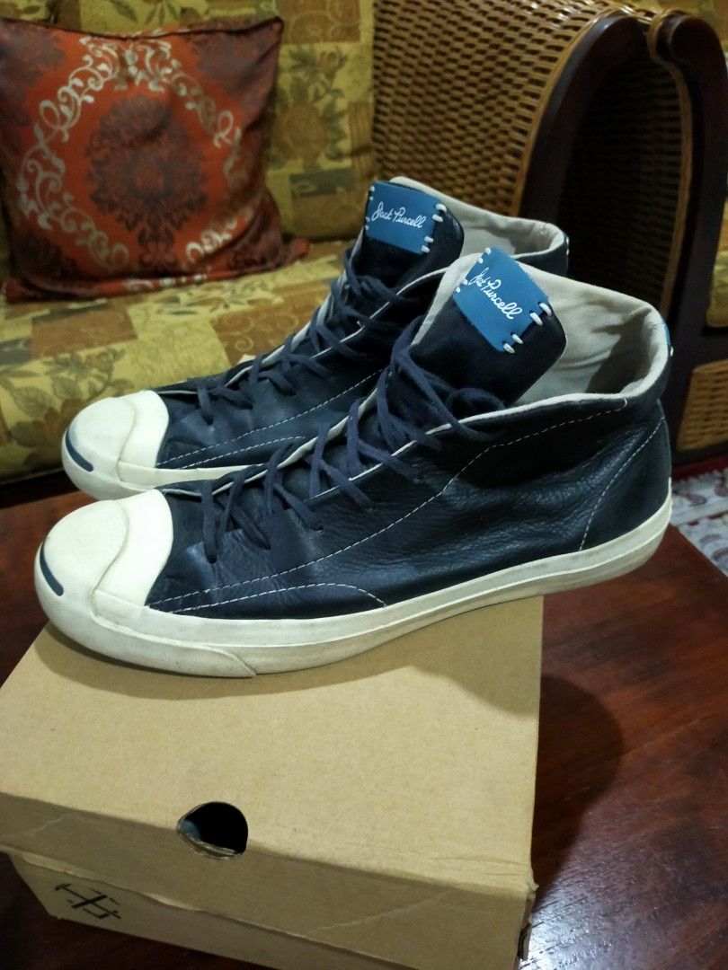 END OF MONTH SALE! Converse Jack Purcell Mid Blue Egret Leather Black ...