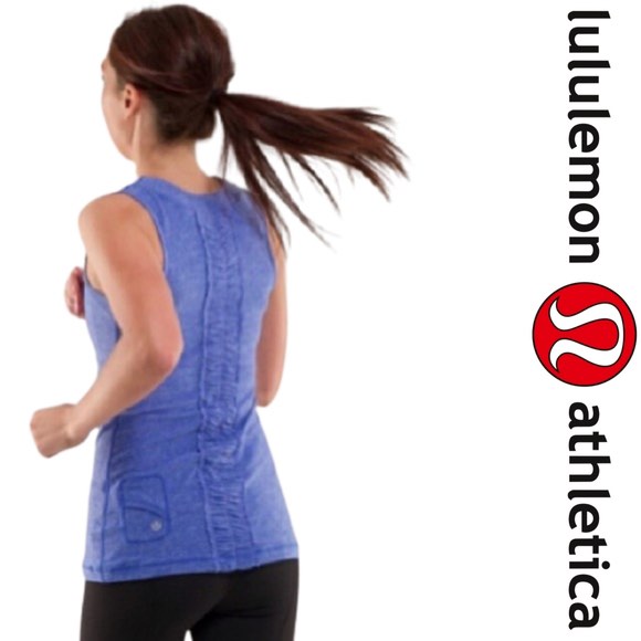Lululemon Dash Tank II Ruffle Media Pocket Stretch Soft Heathered Blue ...